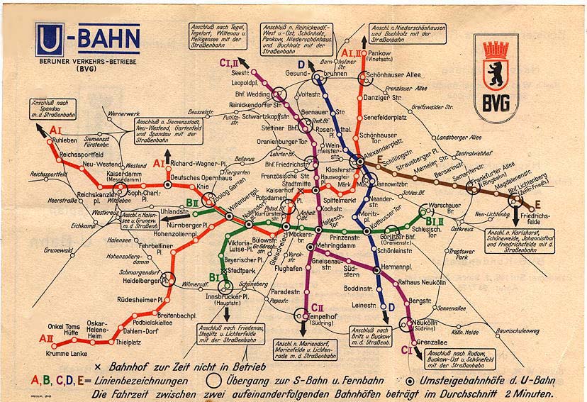 Netzplan der BVG Juli 1949 - Berliner Untergrundbahn